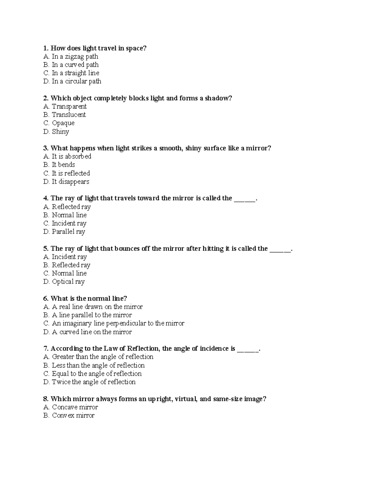 Quiz Week 7: Light Reflection and Mirrors Concepts - Studocu