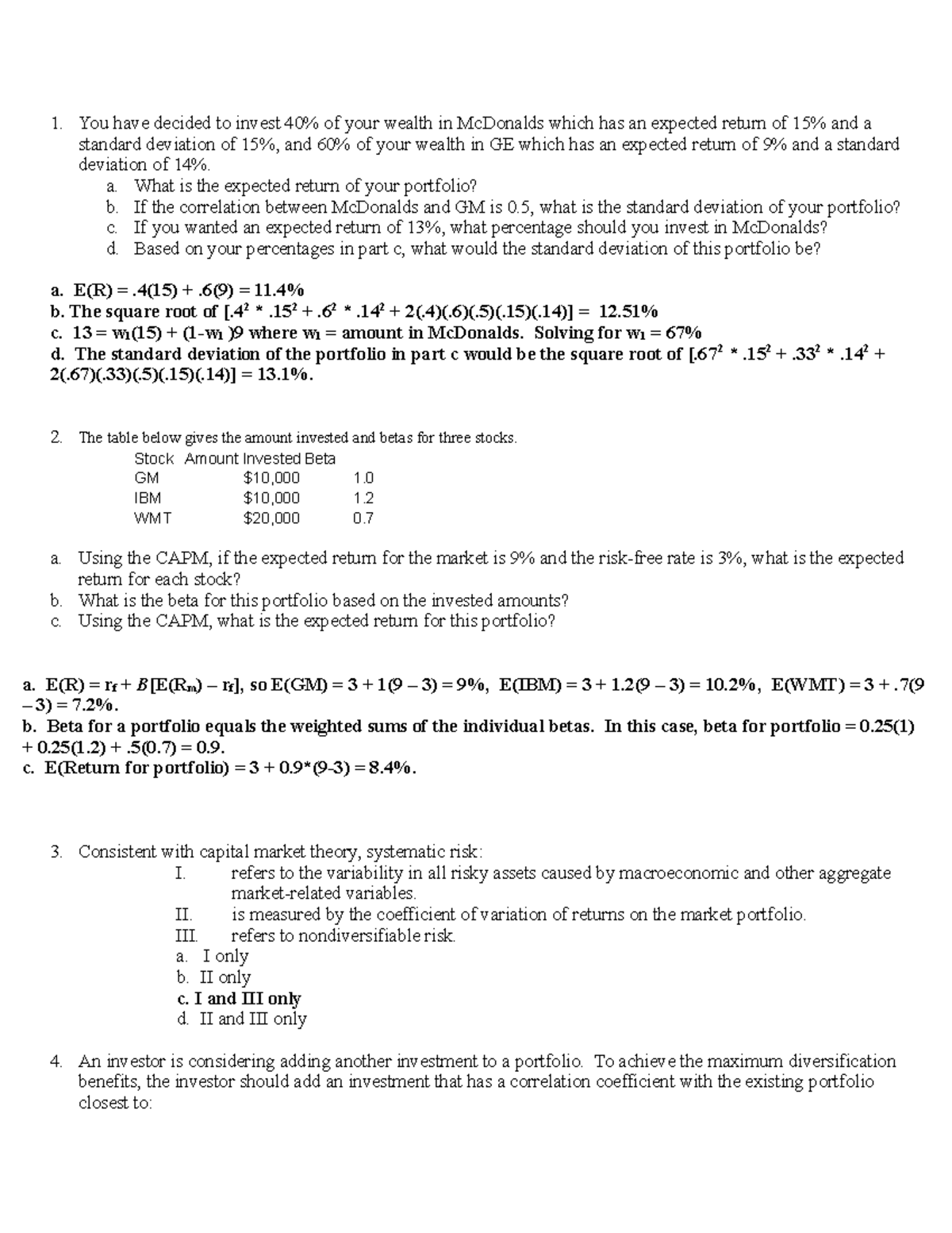 Investment Portfolio Analysis Questions for FIN 301 - Studocu