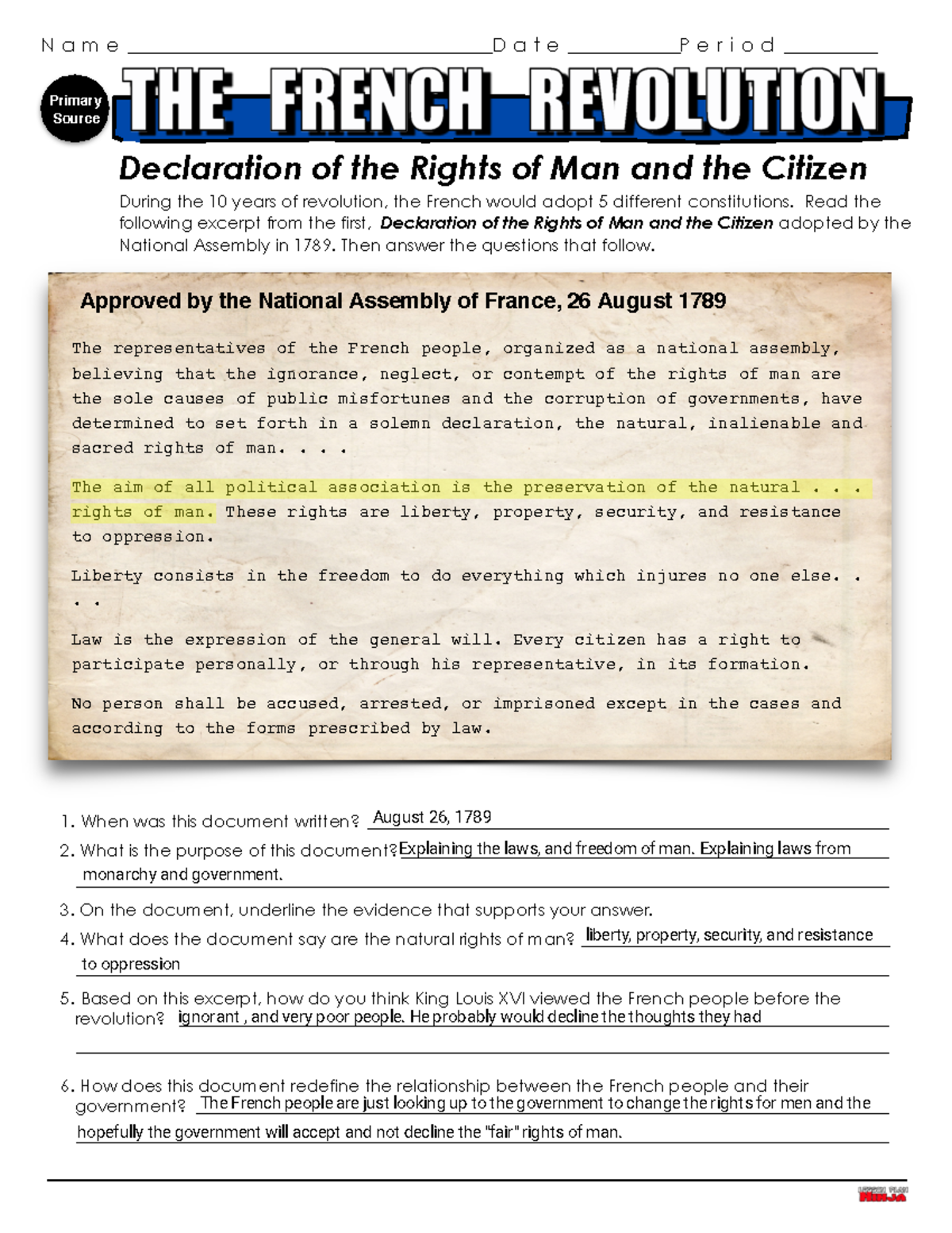 Declaration Of The Rights Of Man 1789