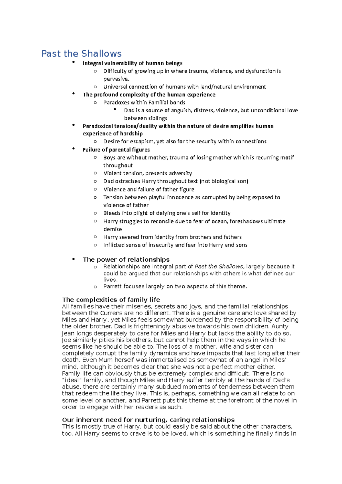 Past the Shallows thematic ideas - Past the Shallows Integral ...