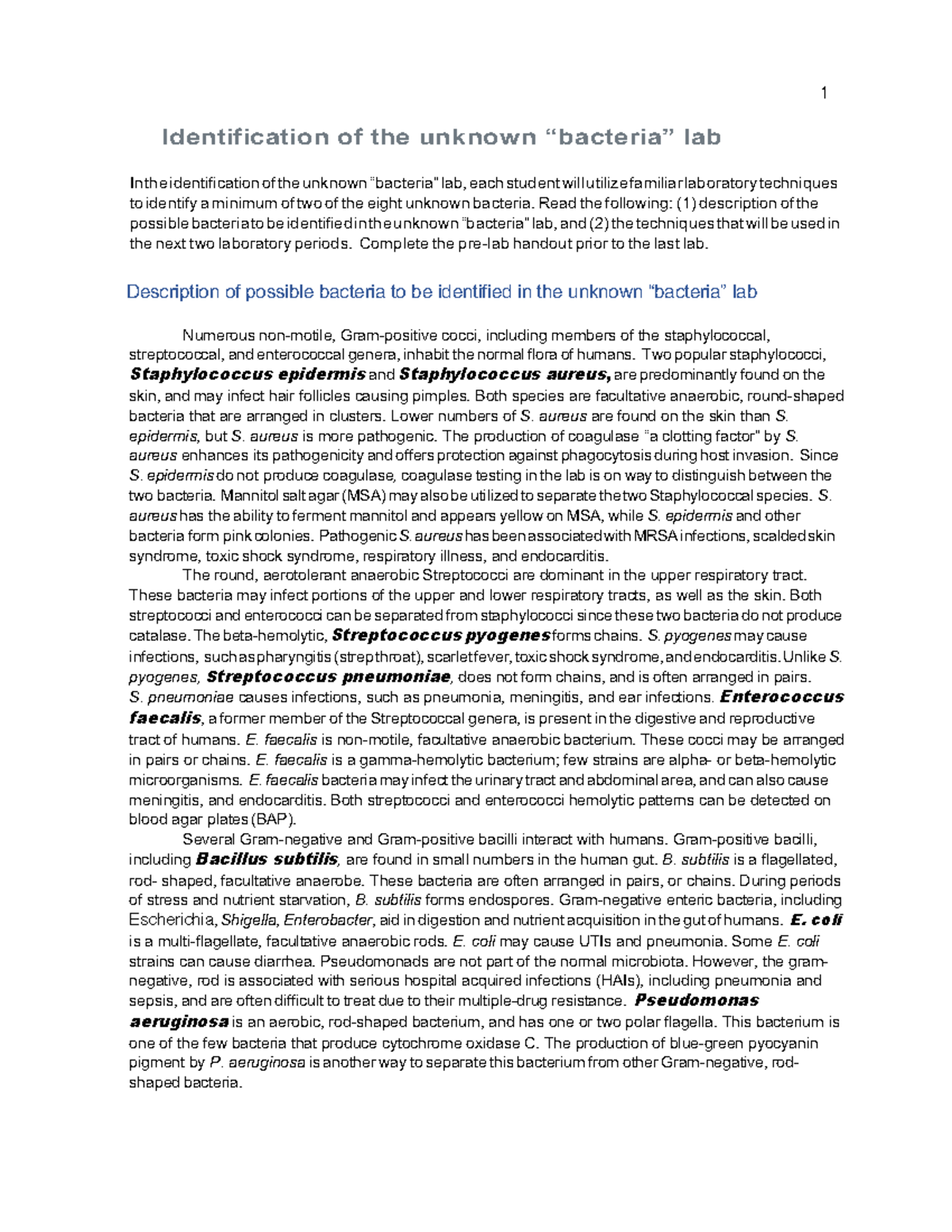 Identification of Unknown Pre Lab - Identification of the unknown ...