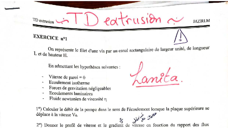 TD Extrusion JAZIRI.M - Exercices et Corrections Techniques - Studocu