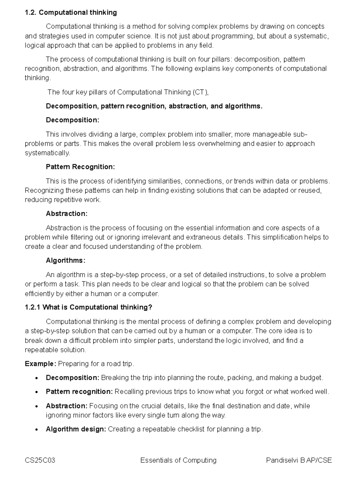 CS25C03 Essentials of Computing: Understanding Computational Thinking ...