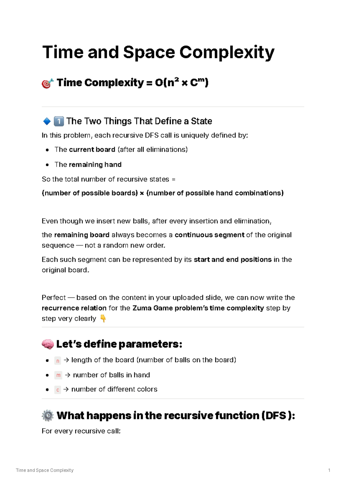 Time Complexity Analysis for DFS in Zuma Game (CS101) - Studocu