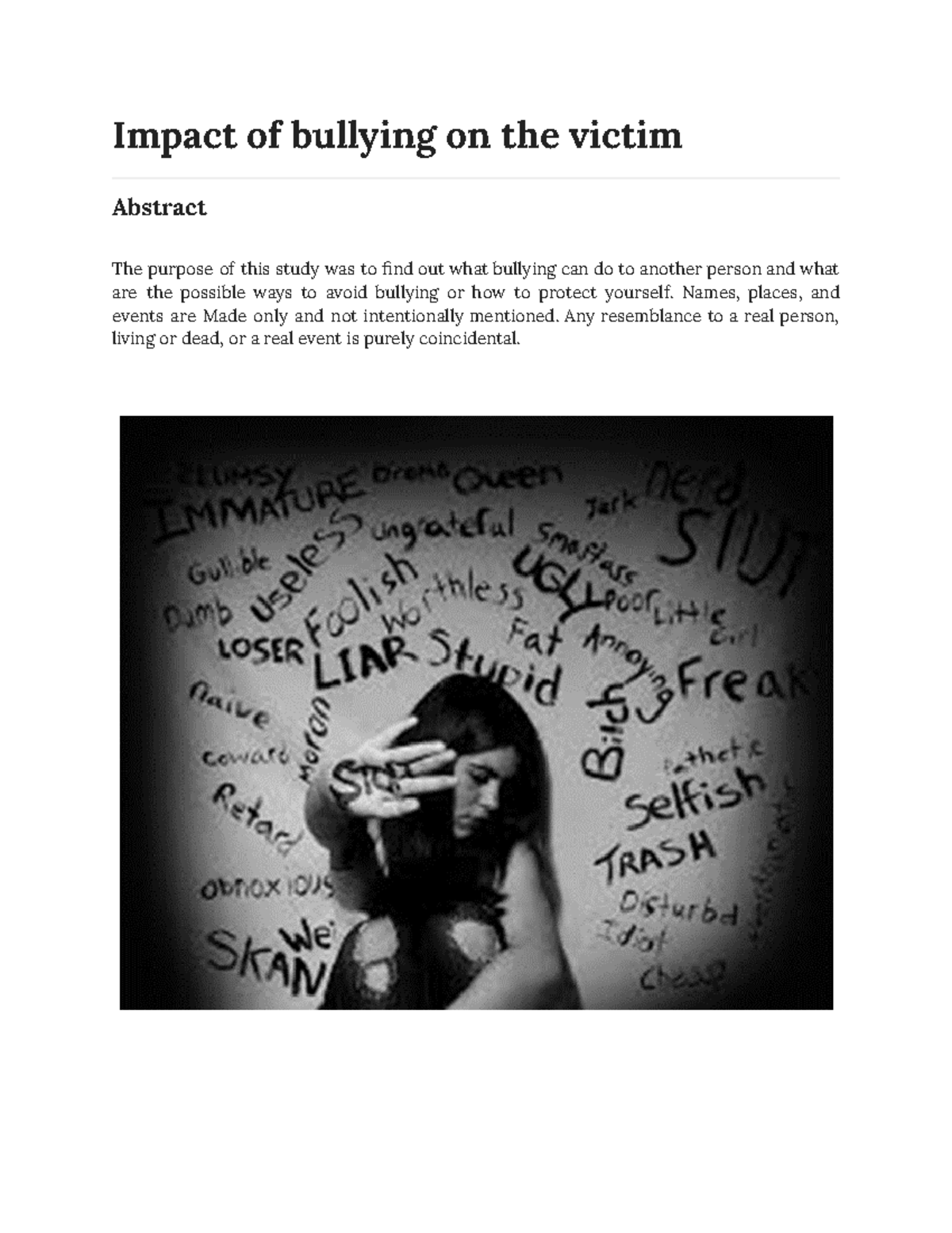 BS Psychology - Impact of Bullying document - Impact of bullying on the ...