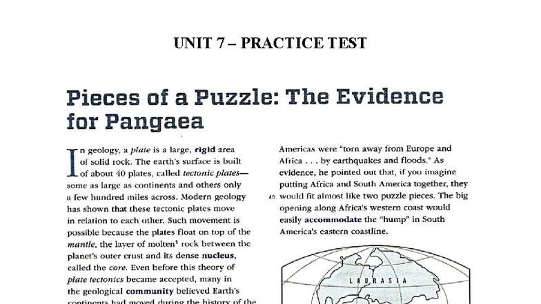 UNIT 7 PRACTICE TEST 1 ANSWER KEY: TECTONIC PLATES & DRIFT - Studocu