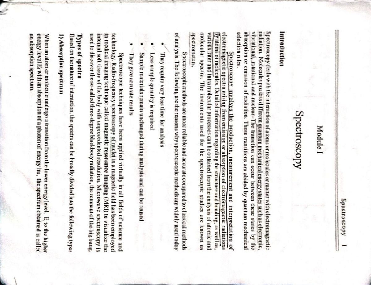 Chem Module 1 - Spectroscopy I Module I Spectroscopy Introduction ...