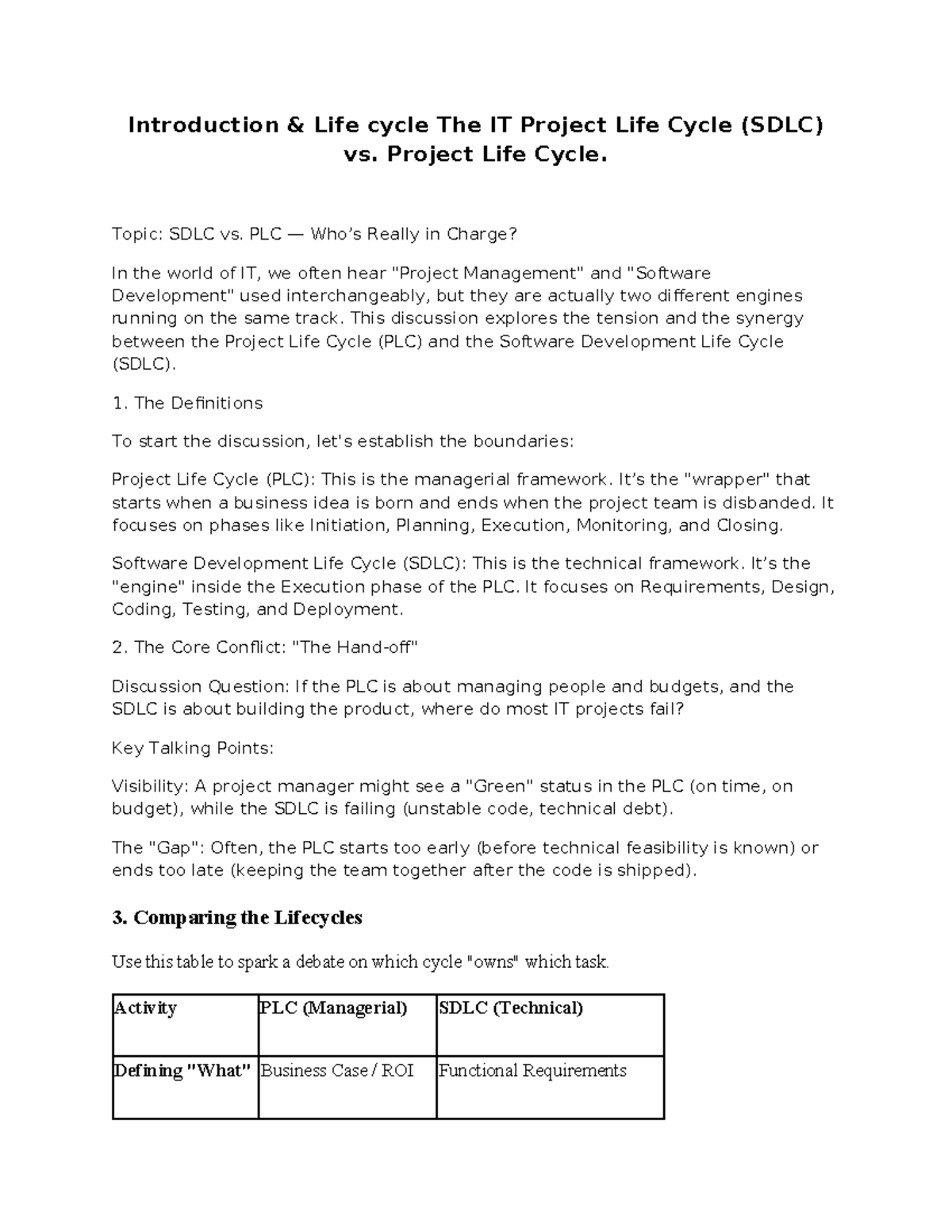 CHAP 2: Agile vs. SDLC vs. PLC - Understanding Project Lifecycles - Studocu