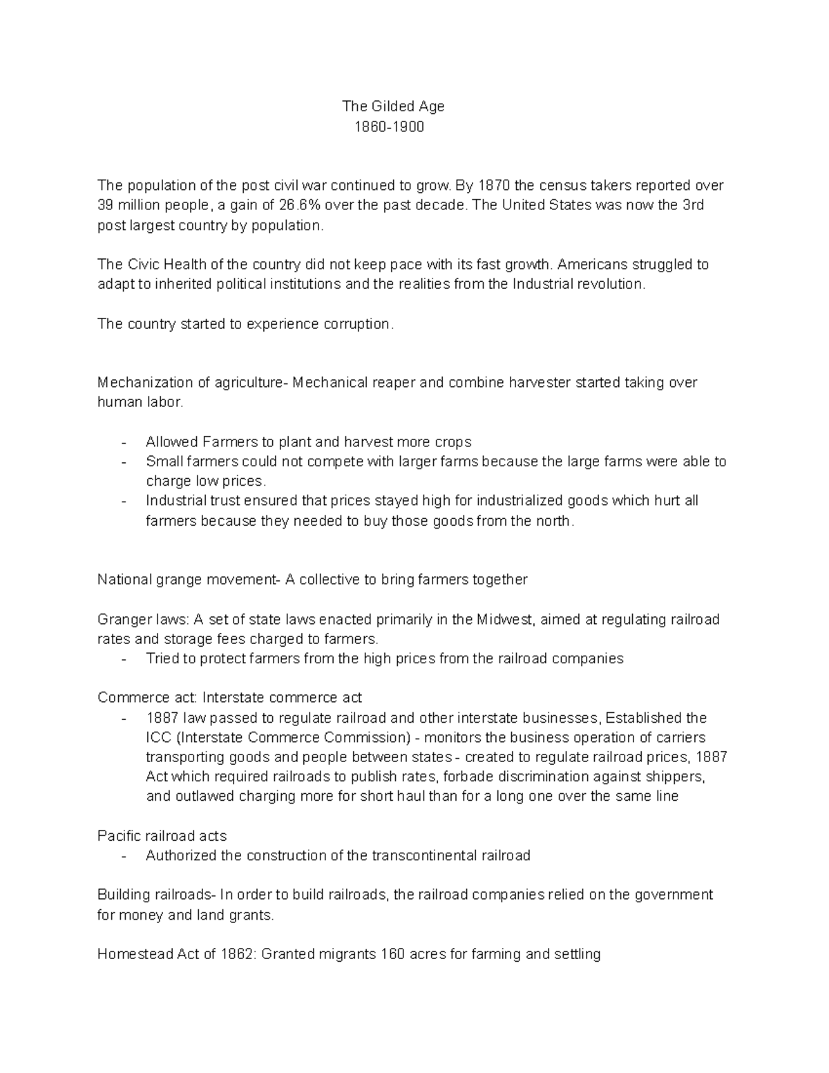Gilded Age Overview - Unit 6 APUSH Study Notes - Studocu
