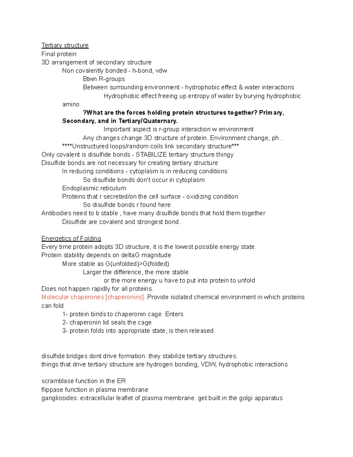 BSCI330 Exam 2 - Summary of Protein Tertiary Structure and Stability ...