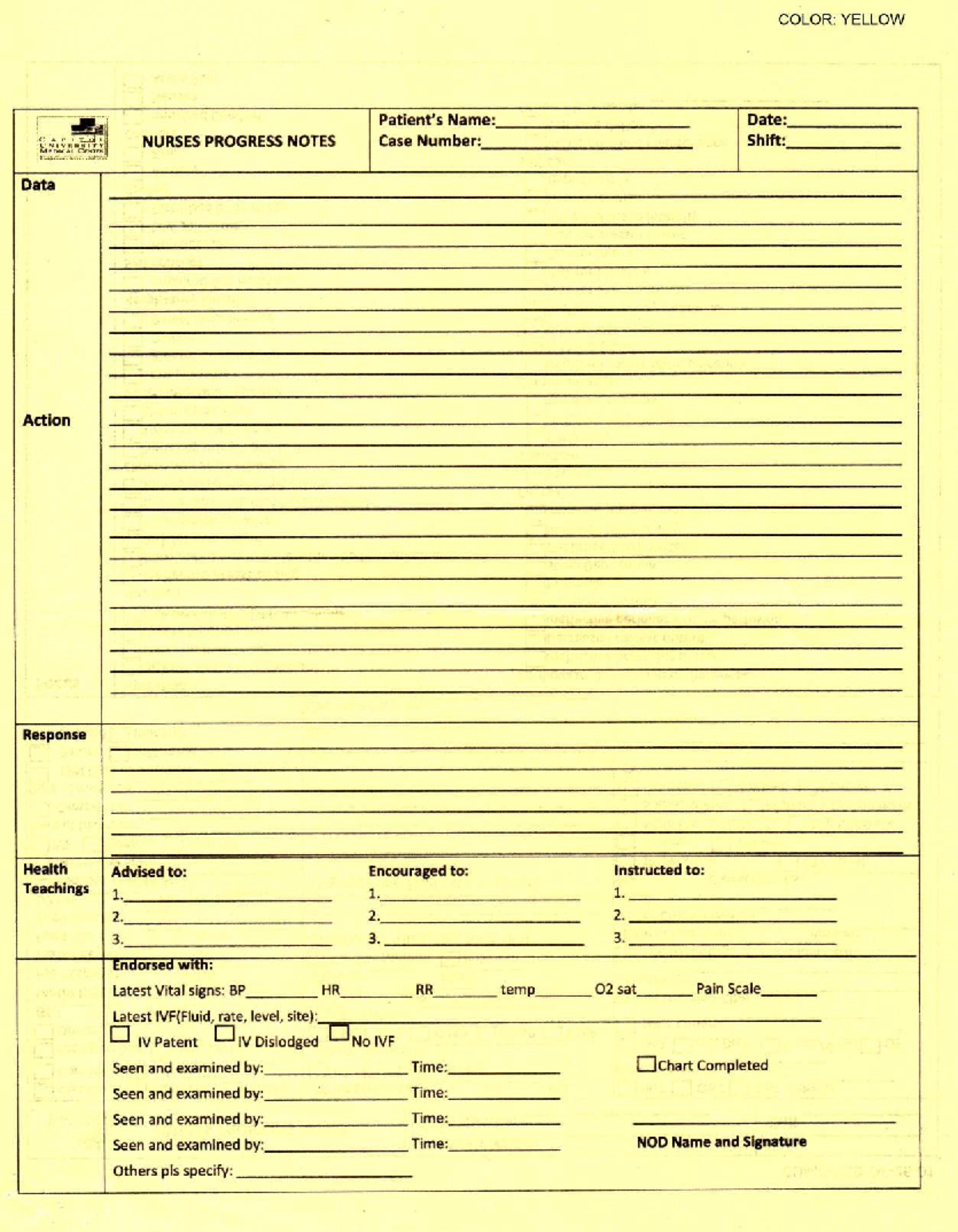 NUR 101: Nurses Progress Notes - Medical Center Documentation - Studocu