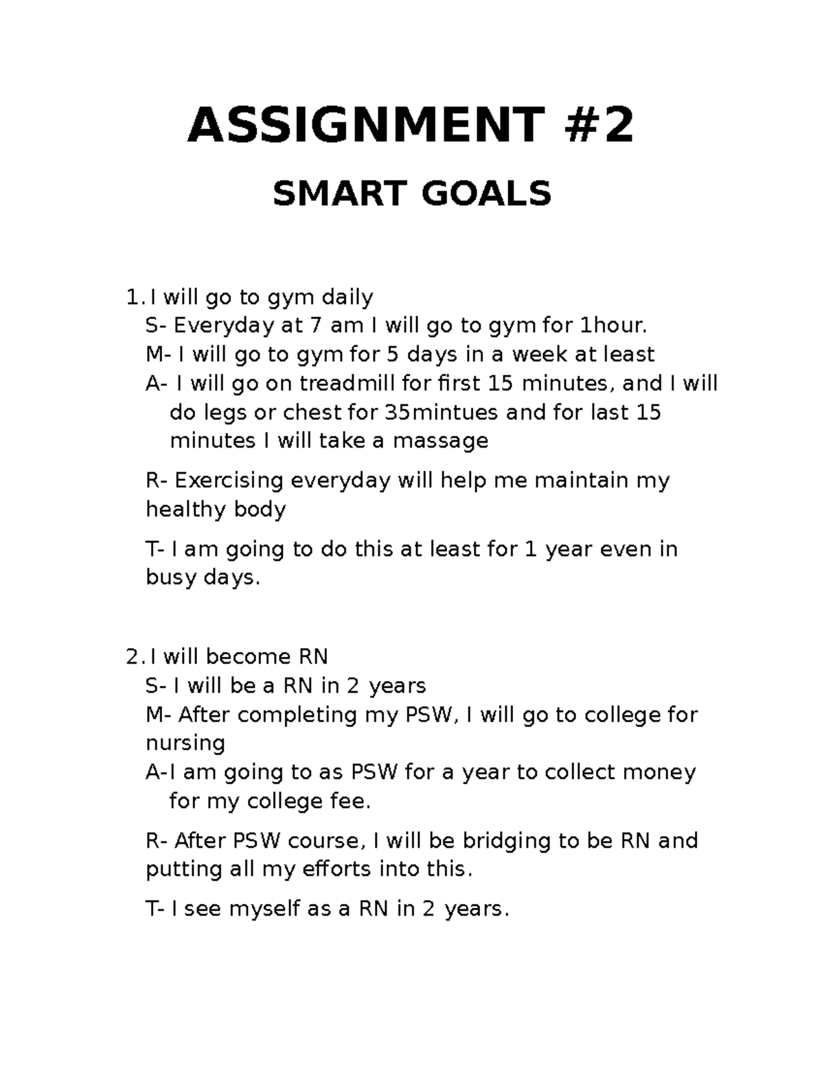 SMART Goals Assignment: Personal and Professional Development Plan ...