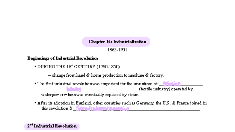 Industrialization Chapter 14: Key Insights on the 2nd Industrial Revolution - - Studocu