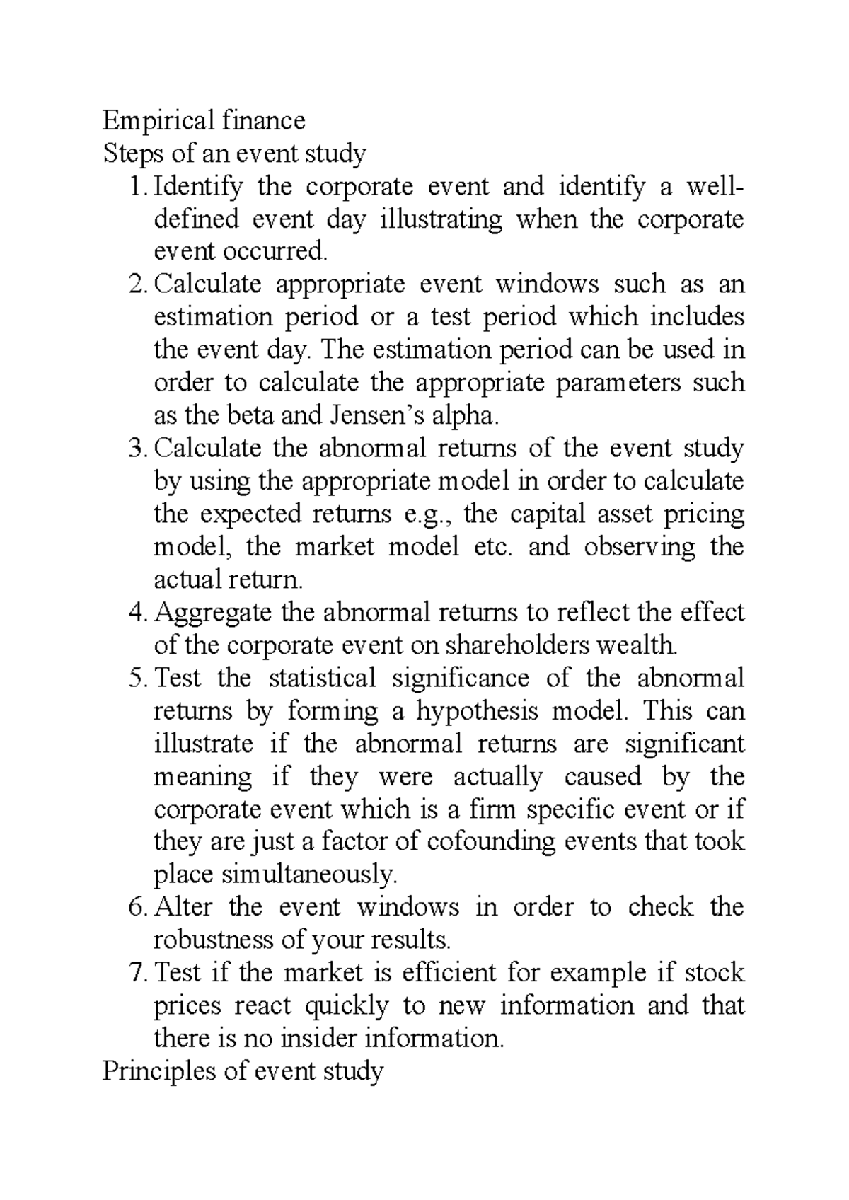 Empirical Finance: Steps and Principles of Event Study Analysis - Studocu