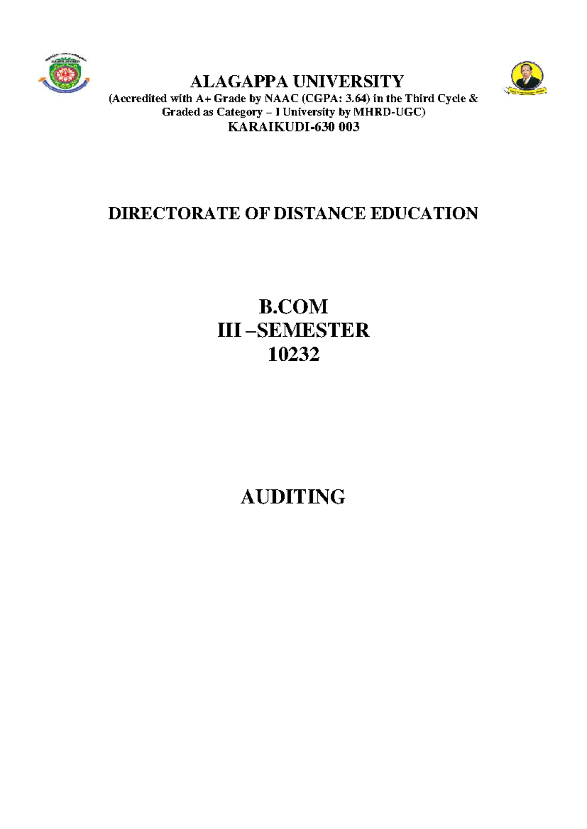 B.COM 10232 Auditing: Comprehensive Study Notes and Guidelines - Studocu