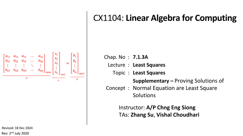 CX1104: Linear Algebra for Computing Lecture 7.1.3A - Least Squares ...