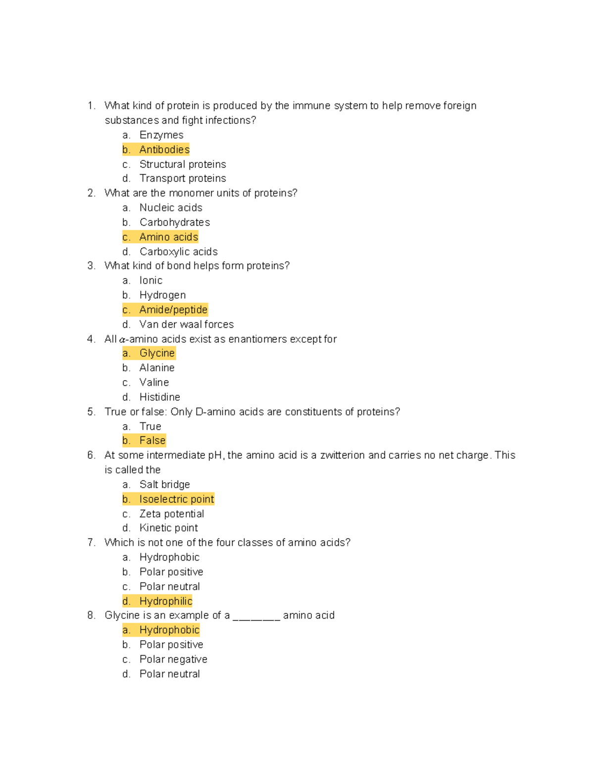 Biochem Exam 1 Review Questions with answers - Dr. Iyer’s Protein PPT ...