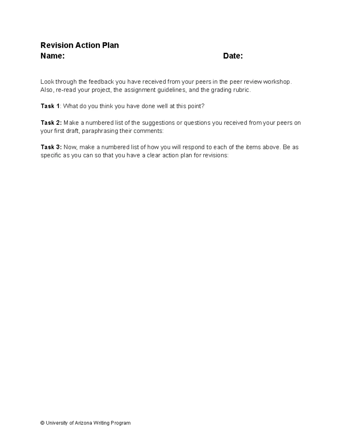 5 Revision Action Plan: Peer Review Activity Outline - Studocu