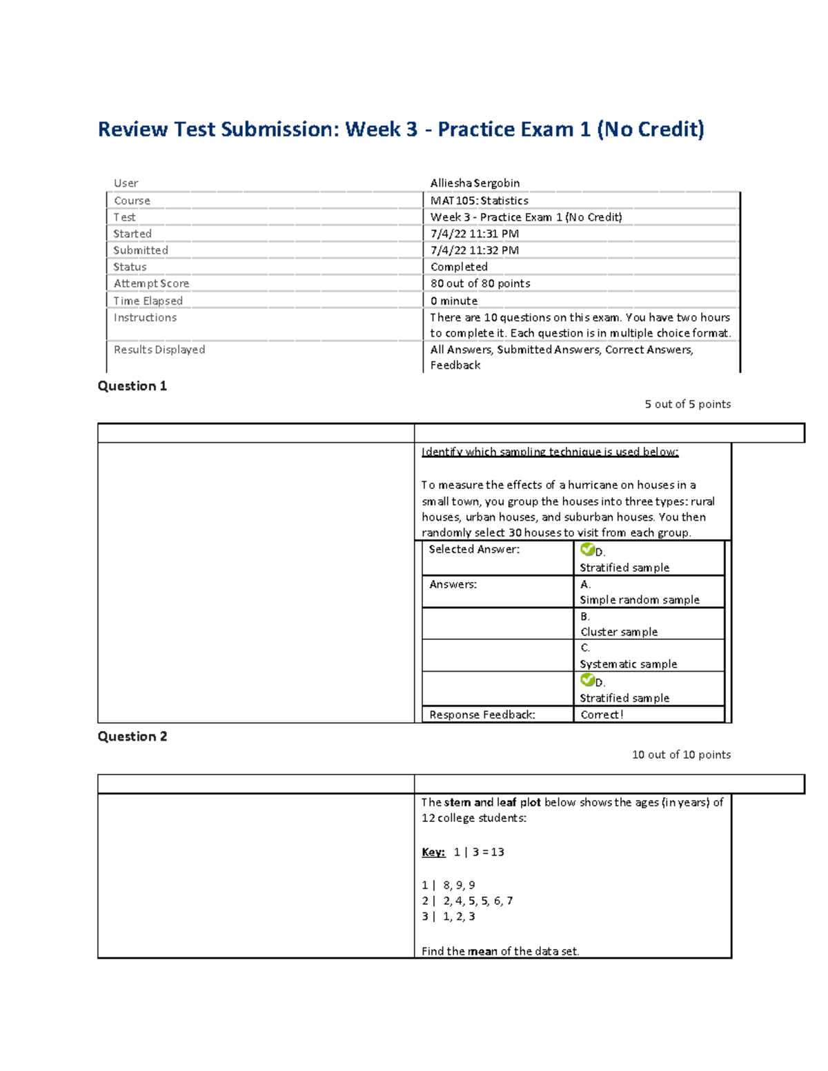 MATH 105 Practice Exam 1 Review - Week 3 Results and Feedback - Studocu