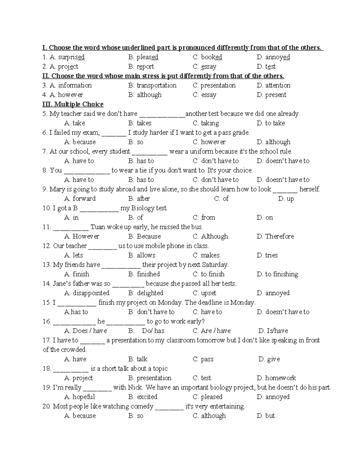 EXAM UNIT 6 - REVISION: Pronunciation & Stress Practice - Studocu
