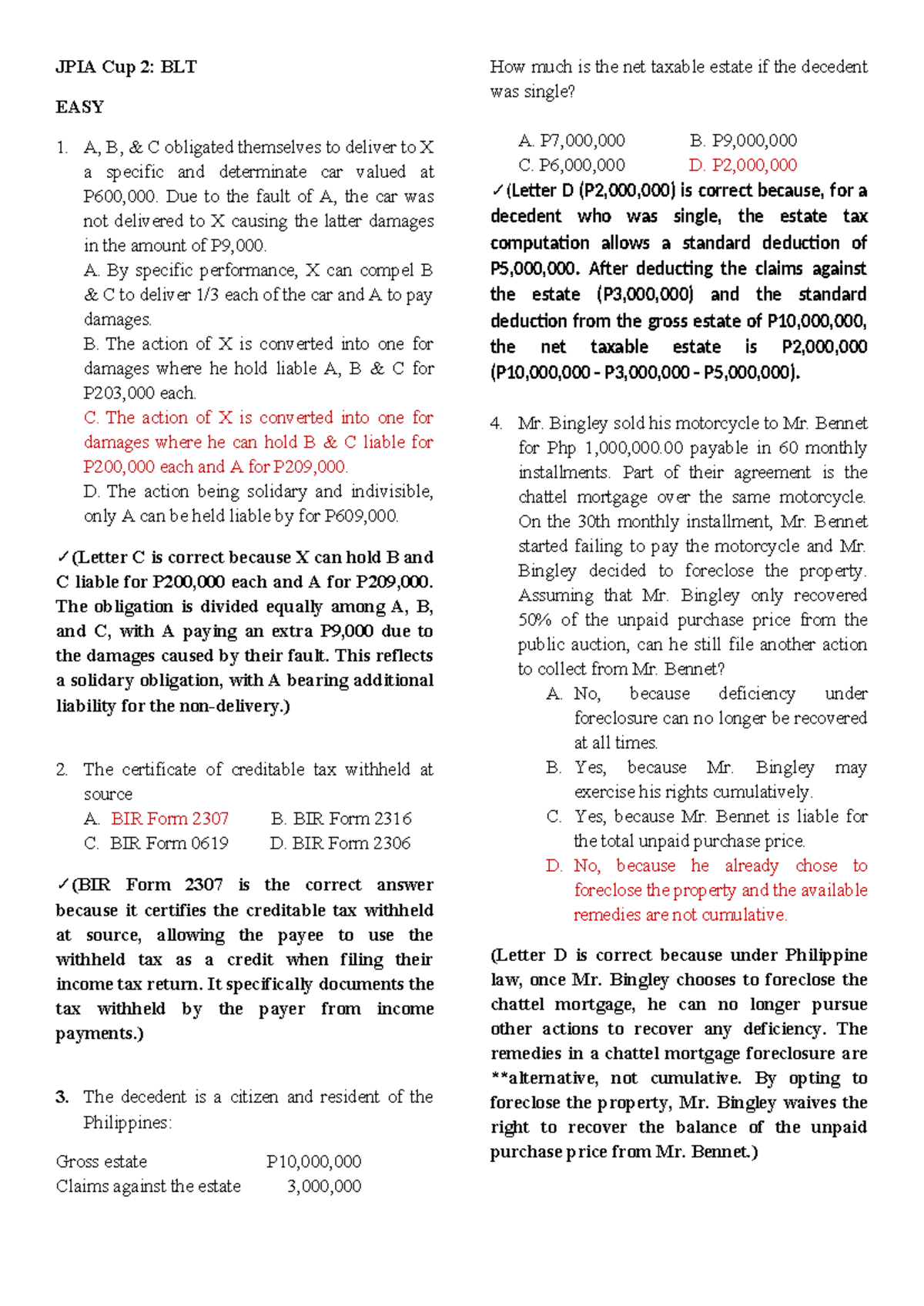 BLT-CUP Proposed Questions with Explanations for JPIA Cup 2 - Studocu