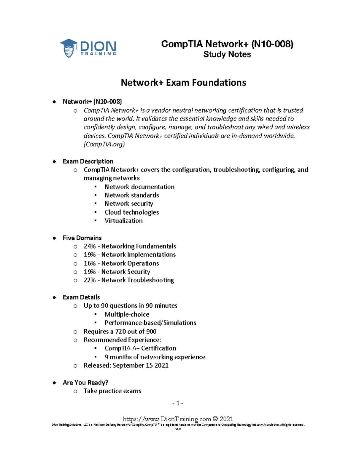 CompTIA Network+ N10-008 Exam Study Guide and Review Resources - Studocu