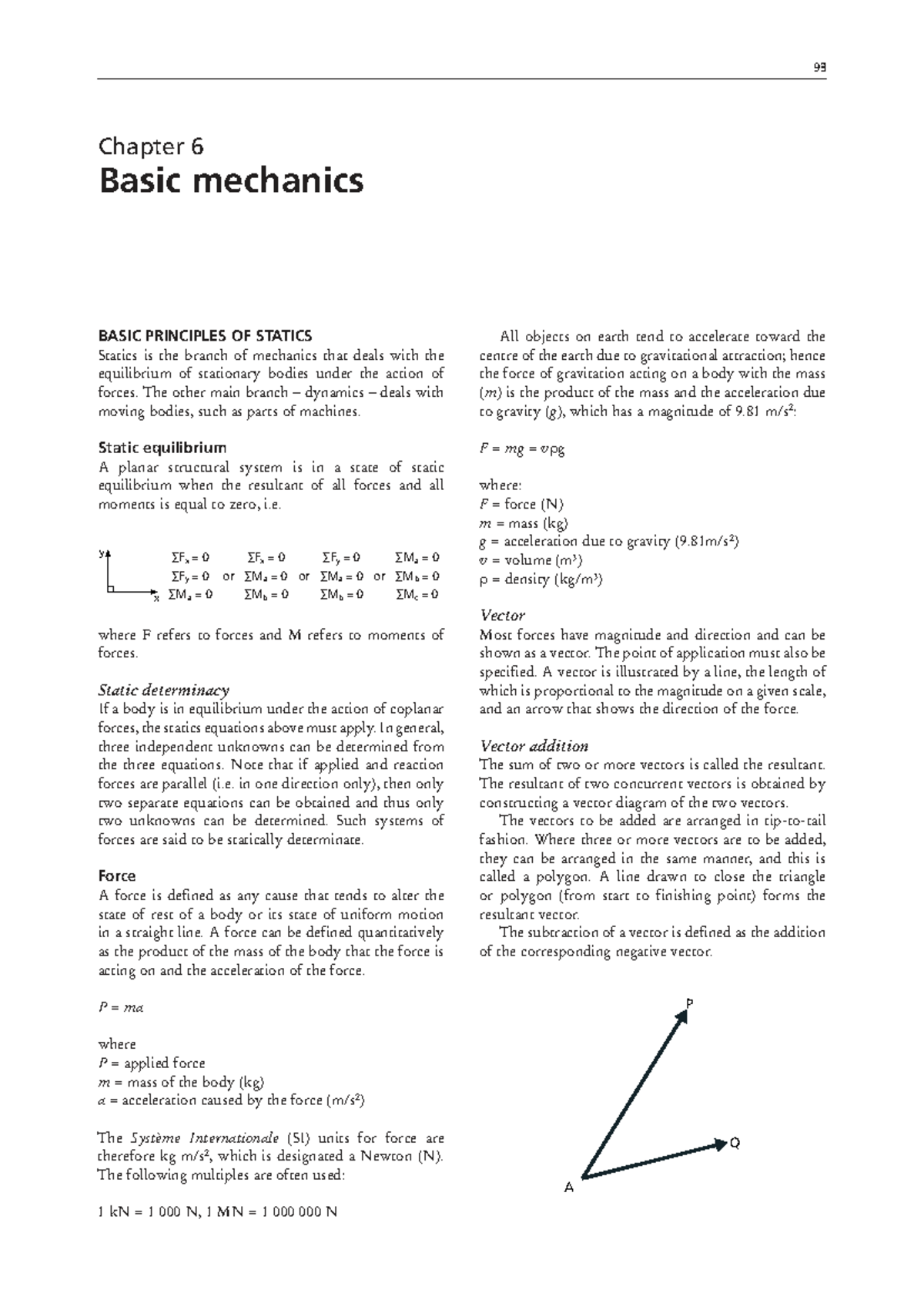93 Chapter 6: Basic Mechanics - Principles of Statics and Equilibrium ...