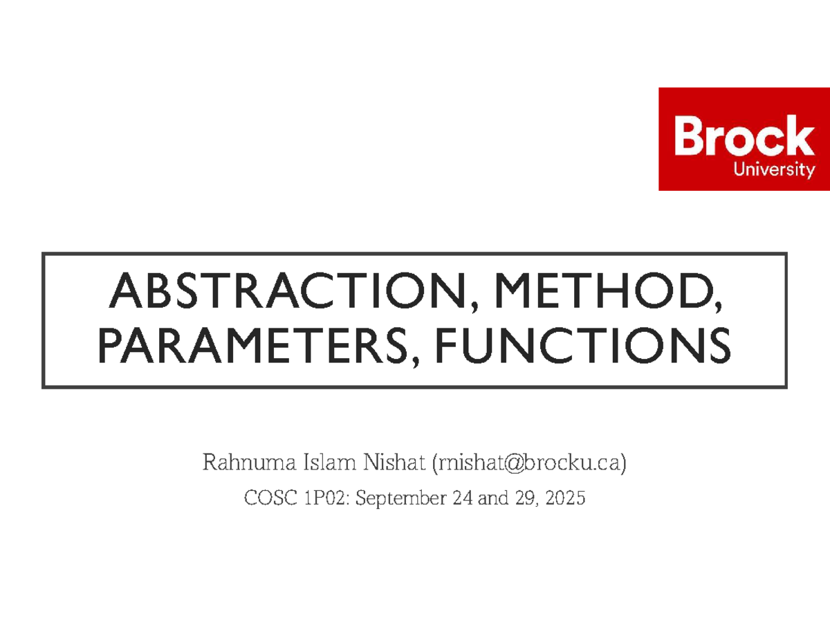COSC 1P02: Lecture Notes on Procedural Abstraction & Methods - Studocu