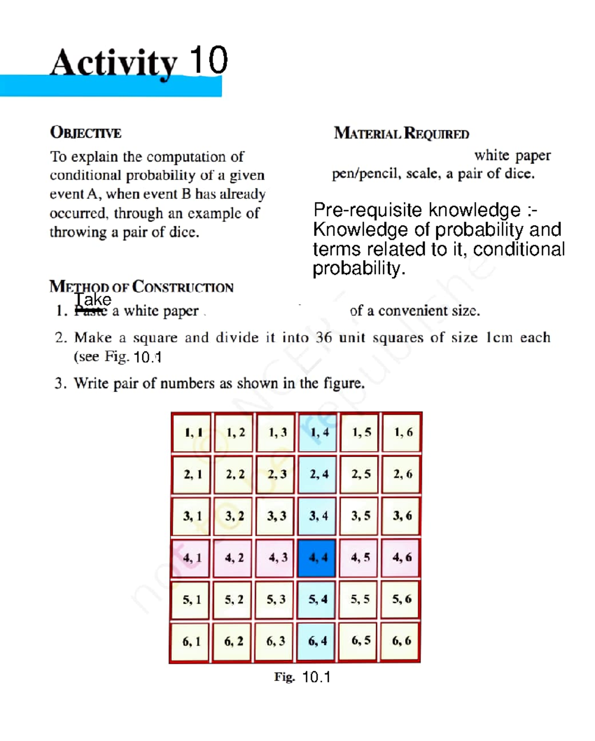 Activity 10: Conditional Probability with Dice - XII Maths - Studocu