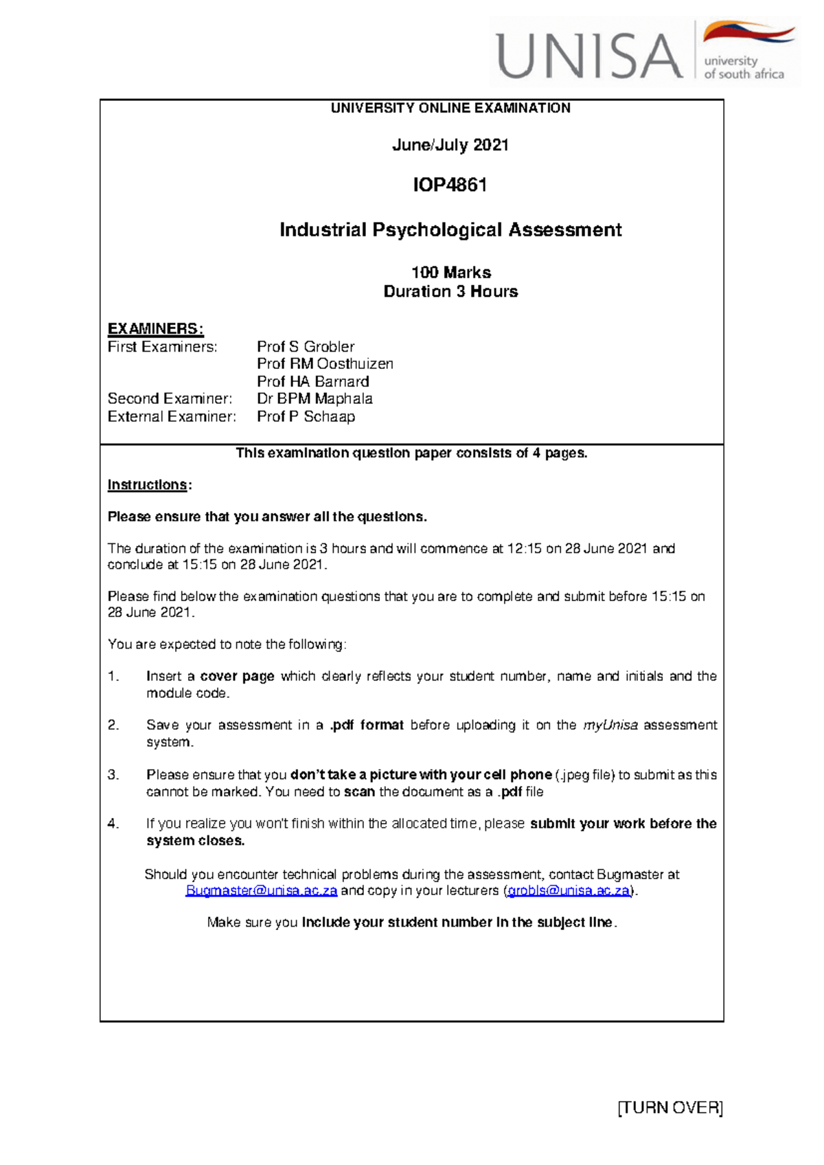 IOP4861 June 2021 Exam - Industrial Psychological Assessment Paper ...
