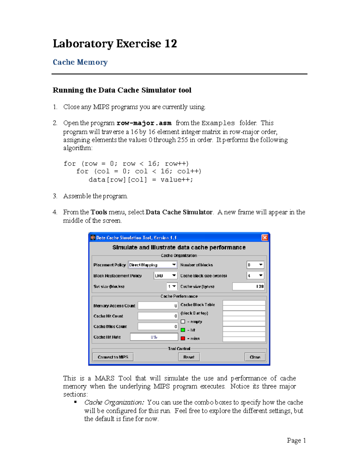 Lab12 Cache Memory Tutorial - Laboratory Exercise 12 Cache Memory ...