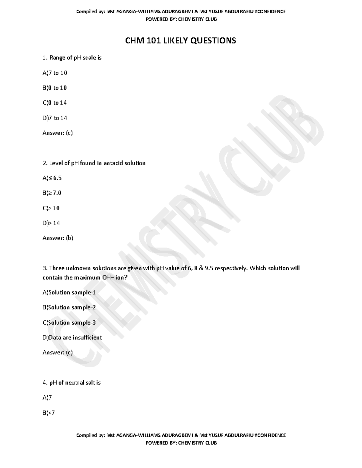 CHM 101 Final Exam Likely Questions and Answers - Studocu