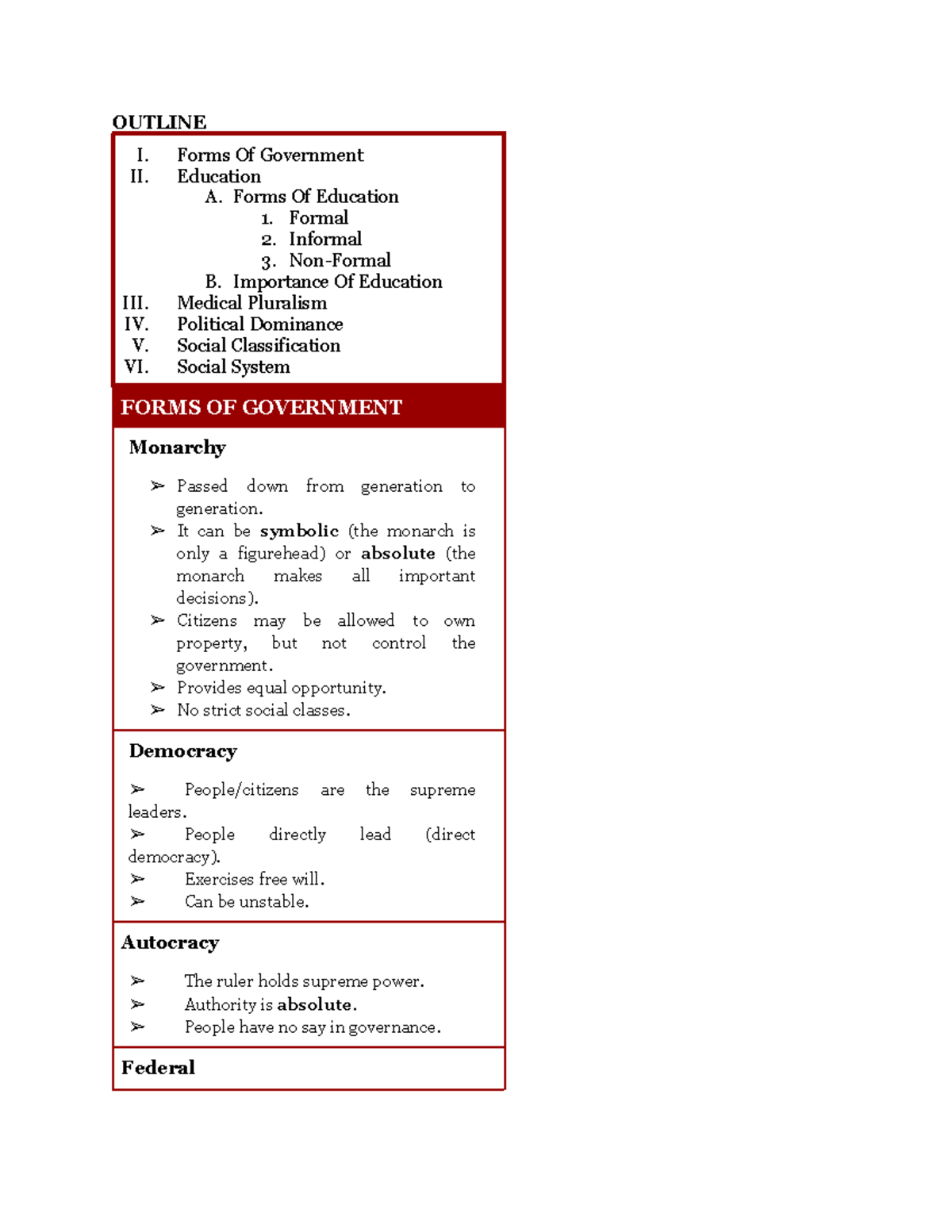 Understanding Culture, Society & Politics: Forms of Gov't & Education ...