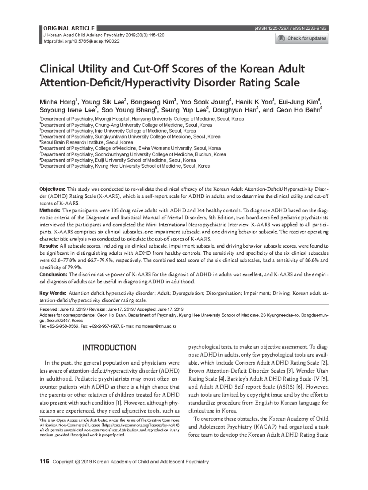 Clinical Utility and Scores of the Korean Adult ADHD Rating Scale - Studocu