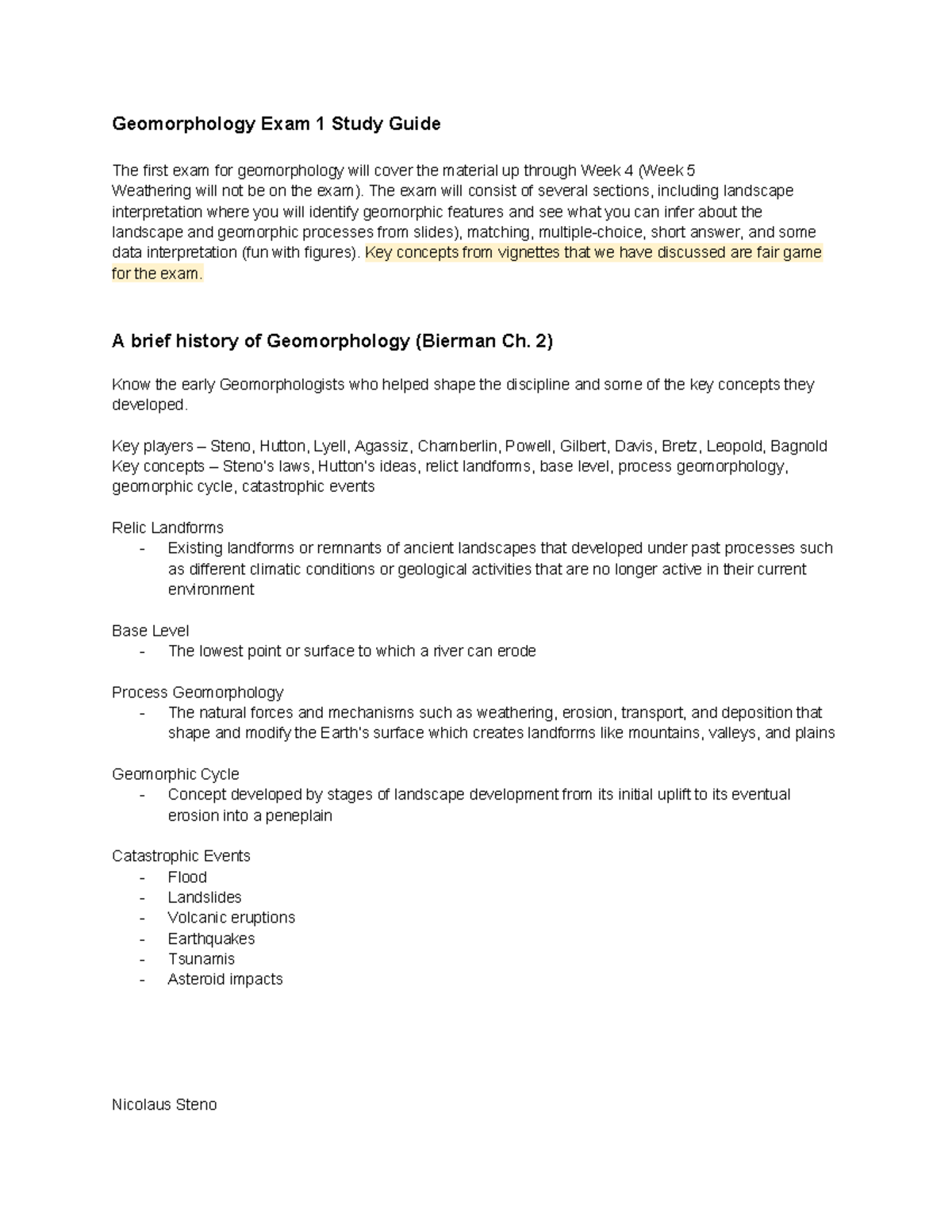 Geomorphology GEOL 101 Exam 1 Study Guide: Key Concepts & Processes ...