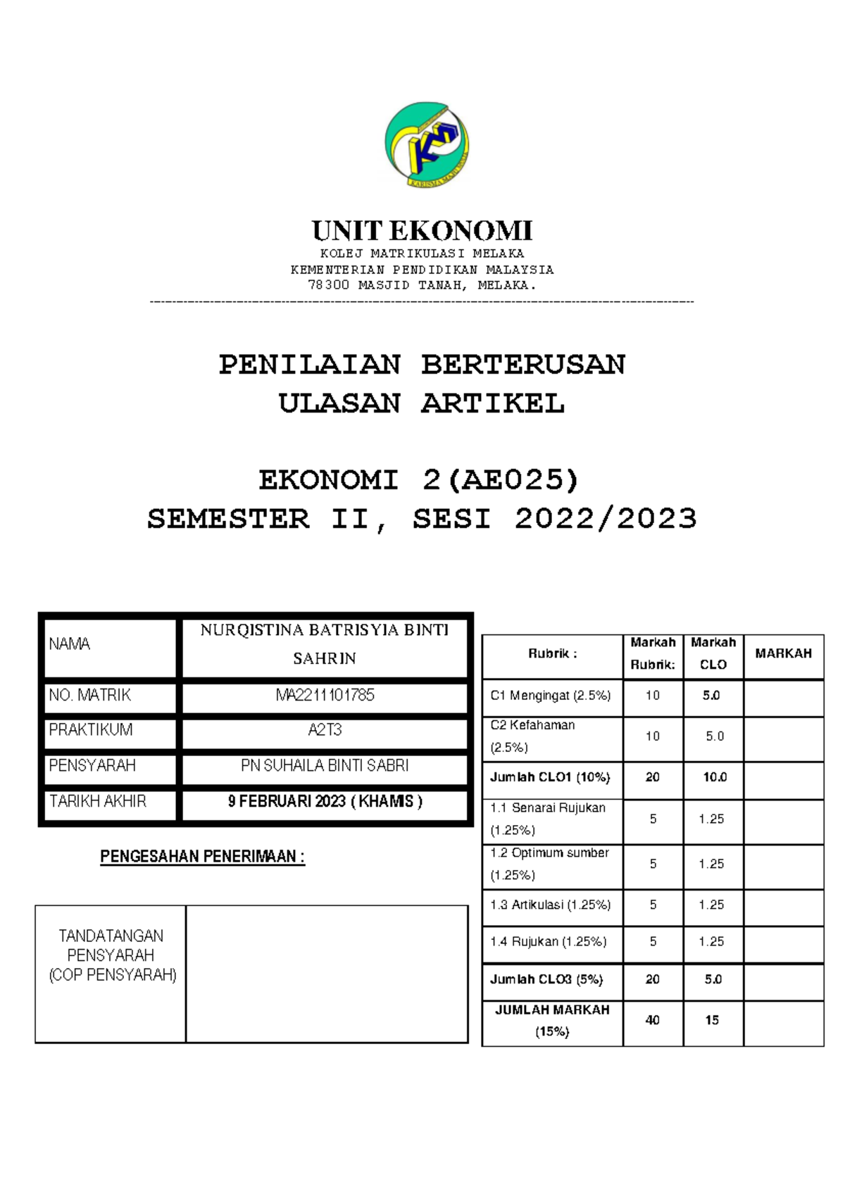 Ulasan Artikel Ekonomi 2 (AE025): Kesan Inflasi di Malaysia - Studocu