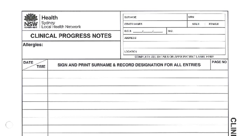 Clinical Progress Notes Template for Health Records - Studocu