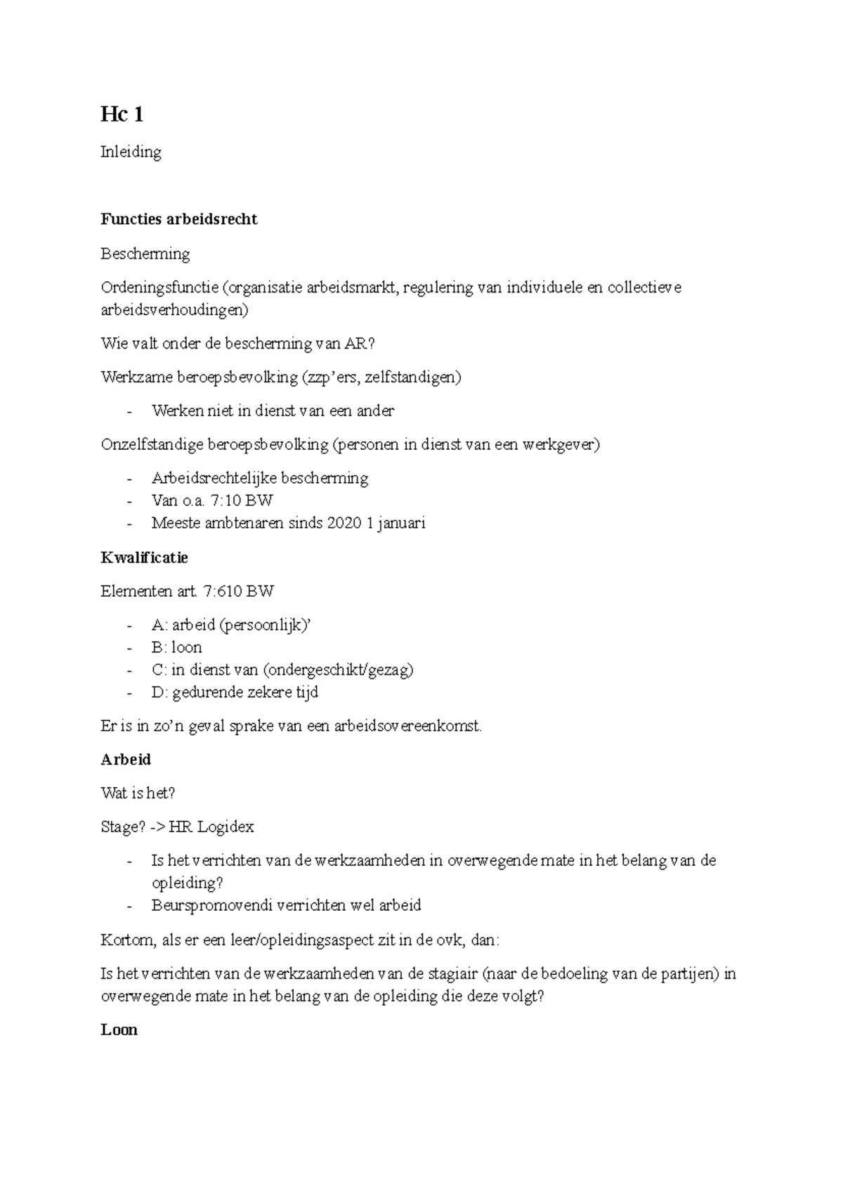 Hc 1 Arbeidsrecht: Inleiding Functies en Bescherming in de Arbeidsmarkt ...