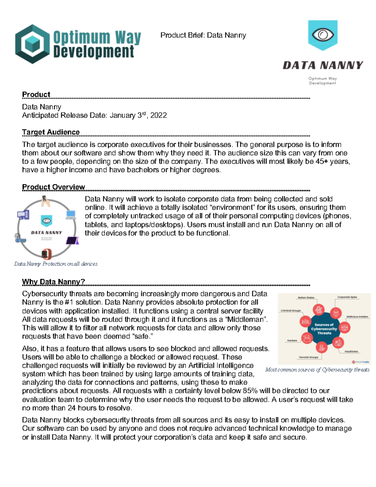 IT 226 Data Nanny Product Brief and Launch Plan Overview - Studocu