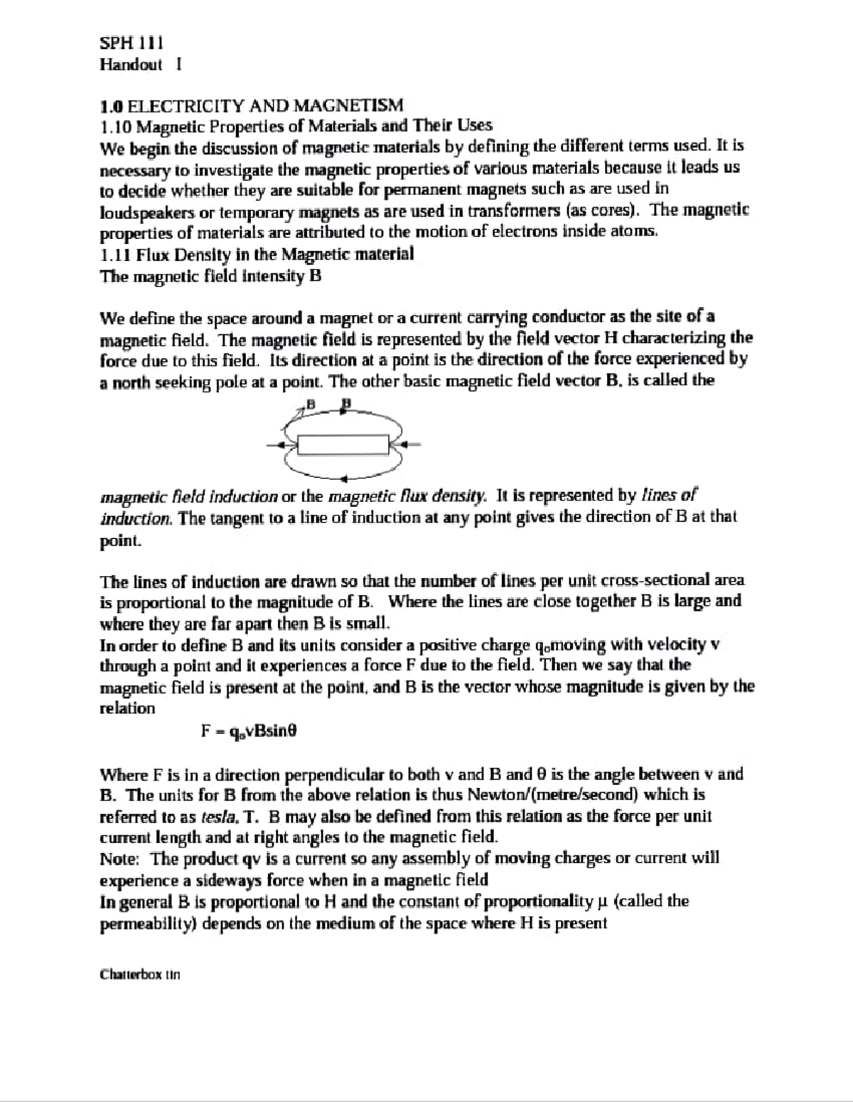 Electricity AND Magnetism College Notes - SPH 111 Handout I 1 ...