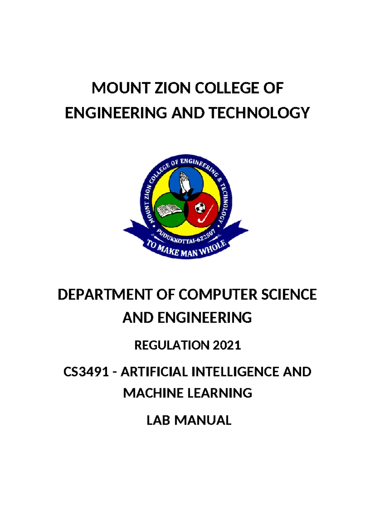 CS3491-AIML LAB Manual: Practical Exercises & Implementations - Studocu