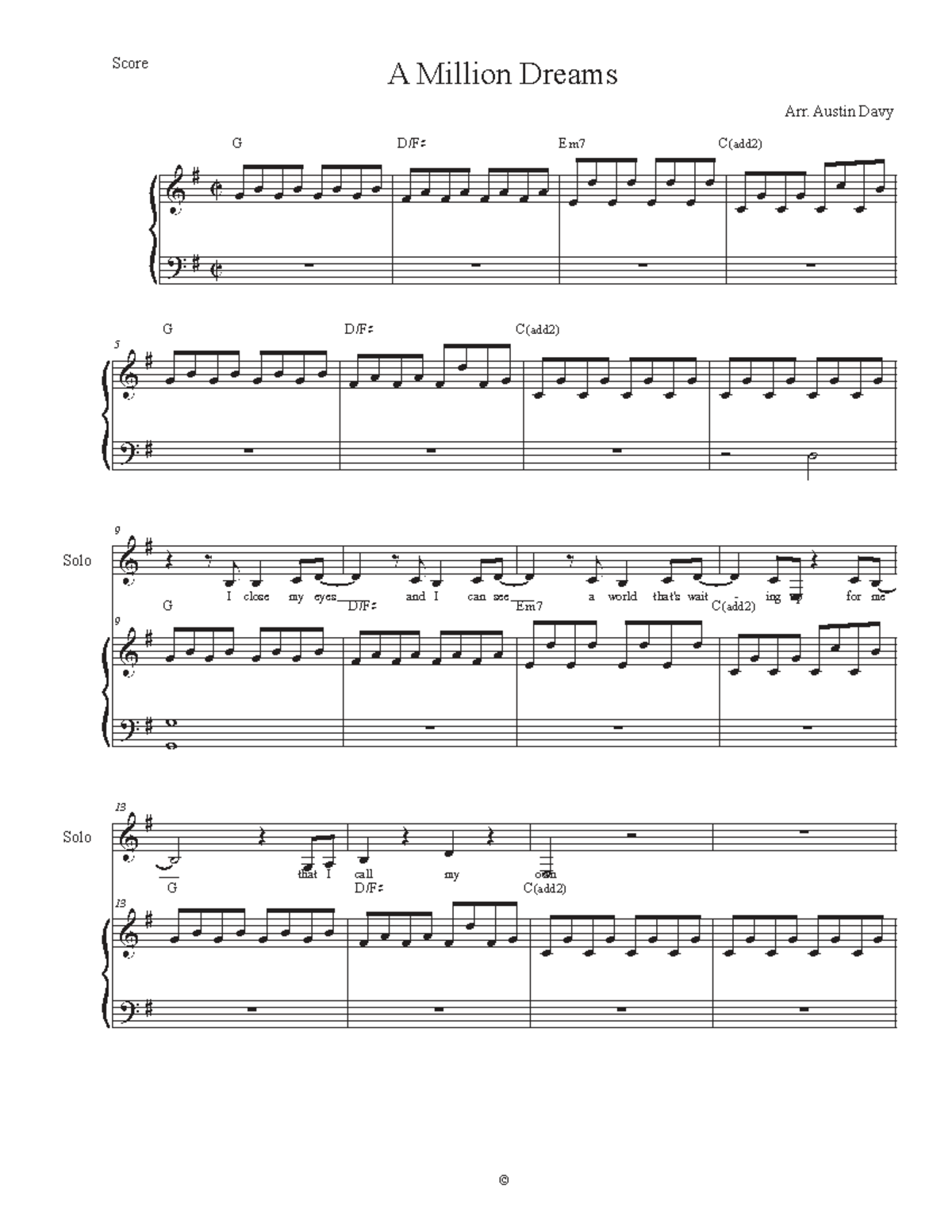 A Million Dreams - Easy Piano Solo Score - Studocu