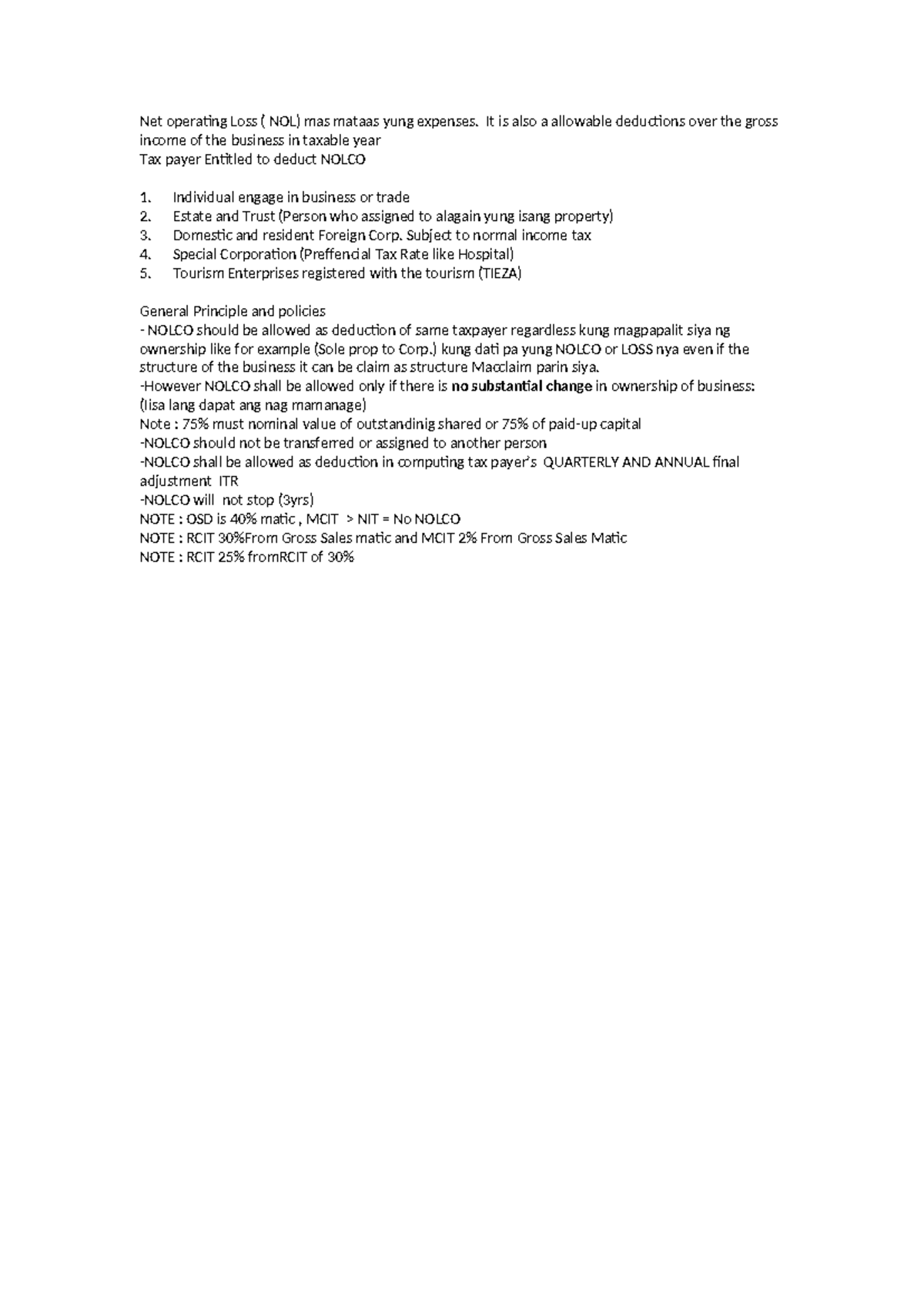 Nolco Lecture - Net operating Loss ( NOL) mas mataas yung expenses. It ...