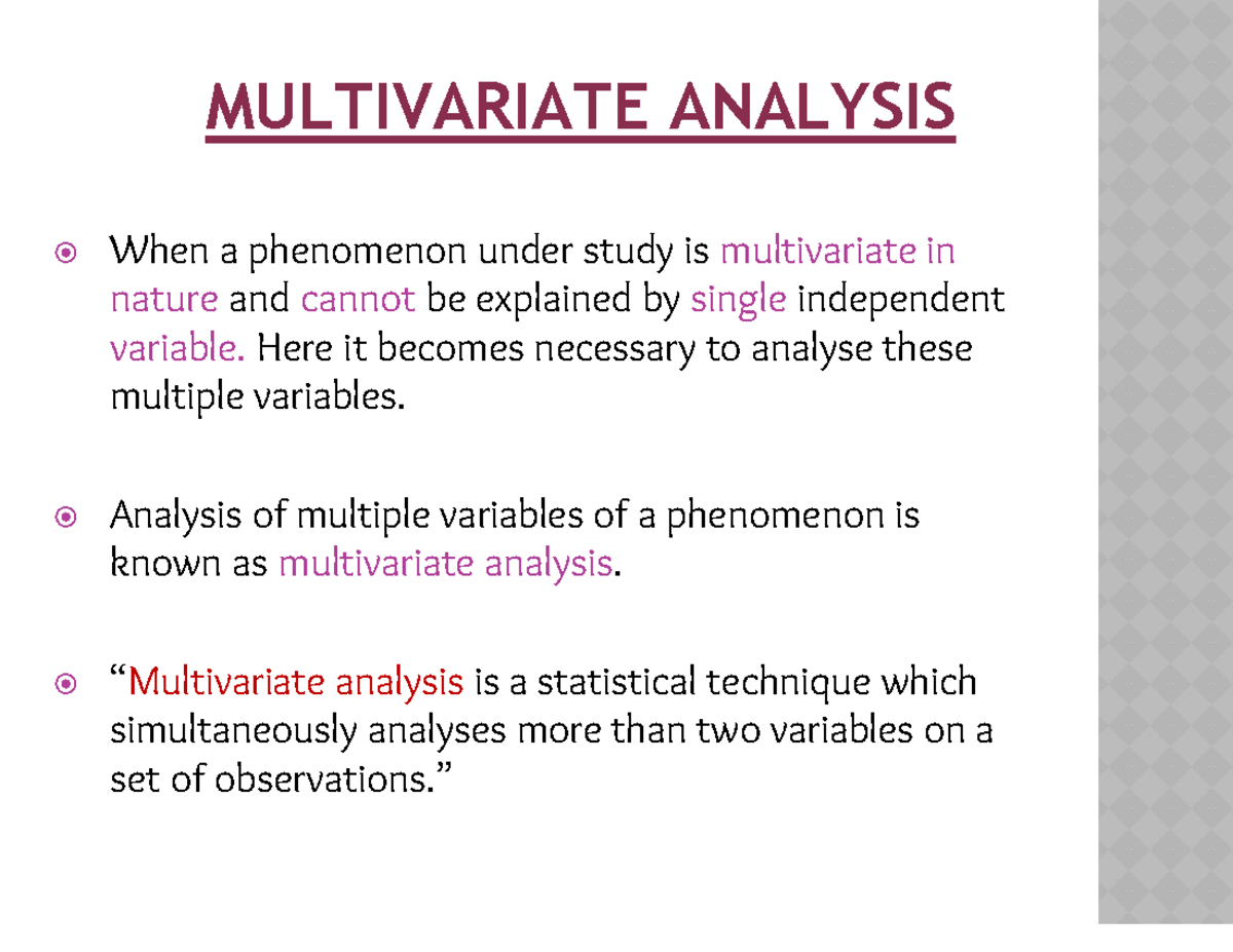 QT-Multivariate analysis - Quantitative Techniques - MG University ...