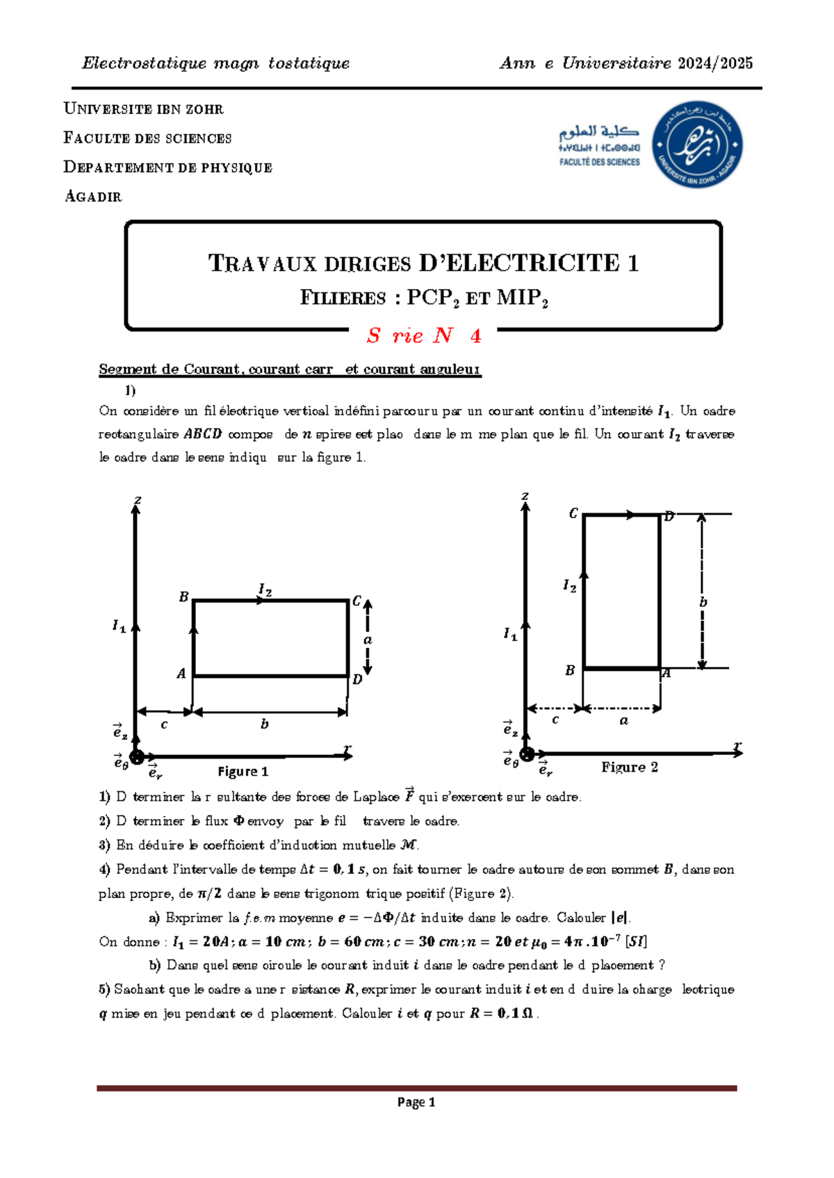 TD 4 -2024- 2025-VF - exercices - Segment de Courant, courant carré et ...