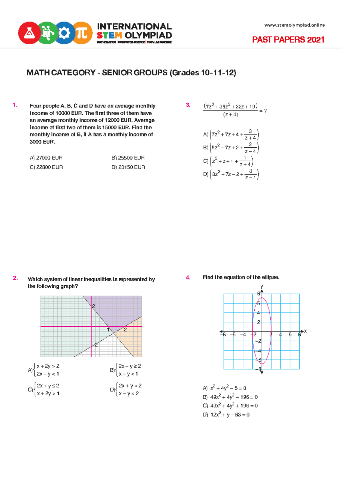 2021 EN Math Past Papers for Senior Groups (Grades 10-12) - Studocu