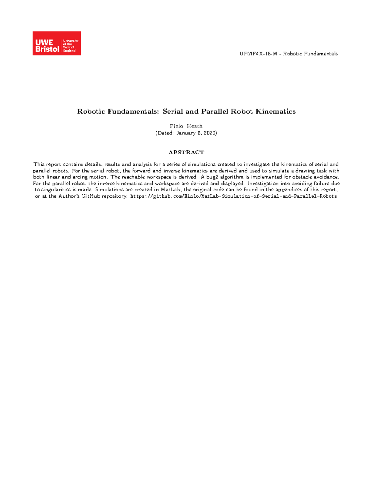 Robotic Fundamentals Report - UFMF4X-15-M - Robotic Fundamentals ...