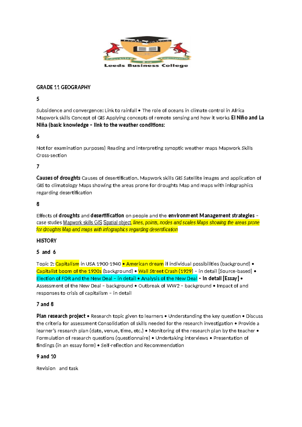 Grade 11 Geography: Subsidence, Climate, and Mapwork Skills - Studocu