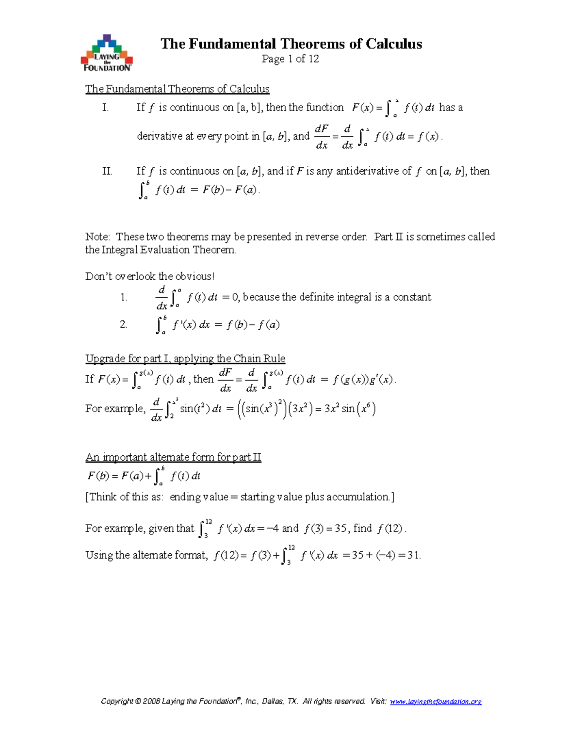 AP Calculus BC Unit 6 Test Retake Student-2 Notes on Fundamental ...