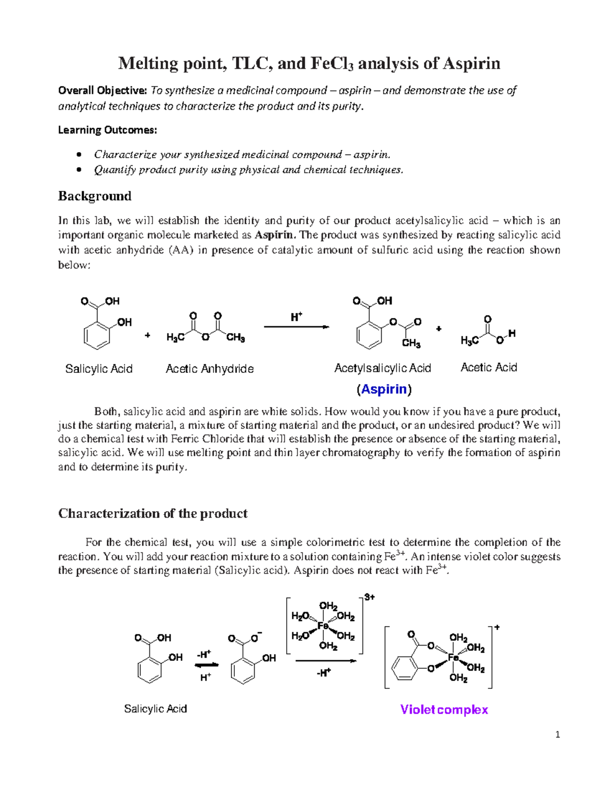 232-2111 Aspirin MP & TLC Lab Analysis Guide - Studocu